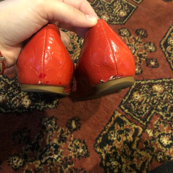 Coach | Shoes | Coach Red Flats With Silver Heart Hardware 85 | Poshmark